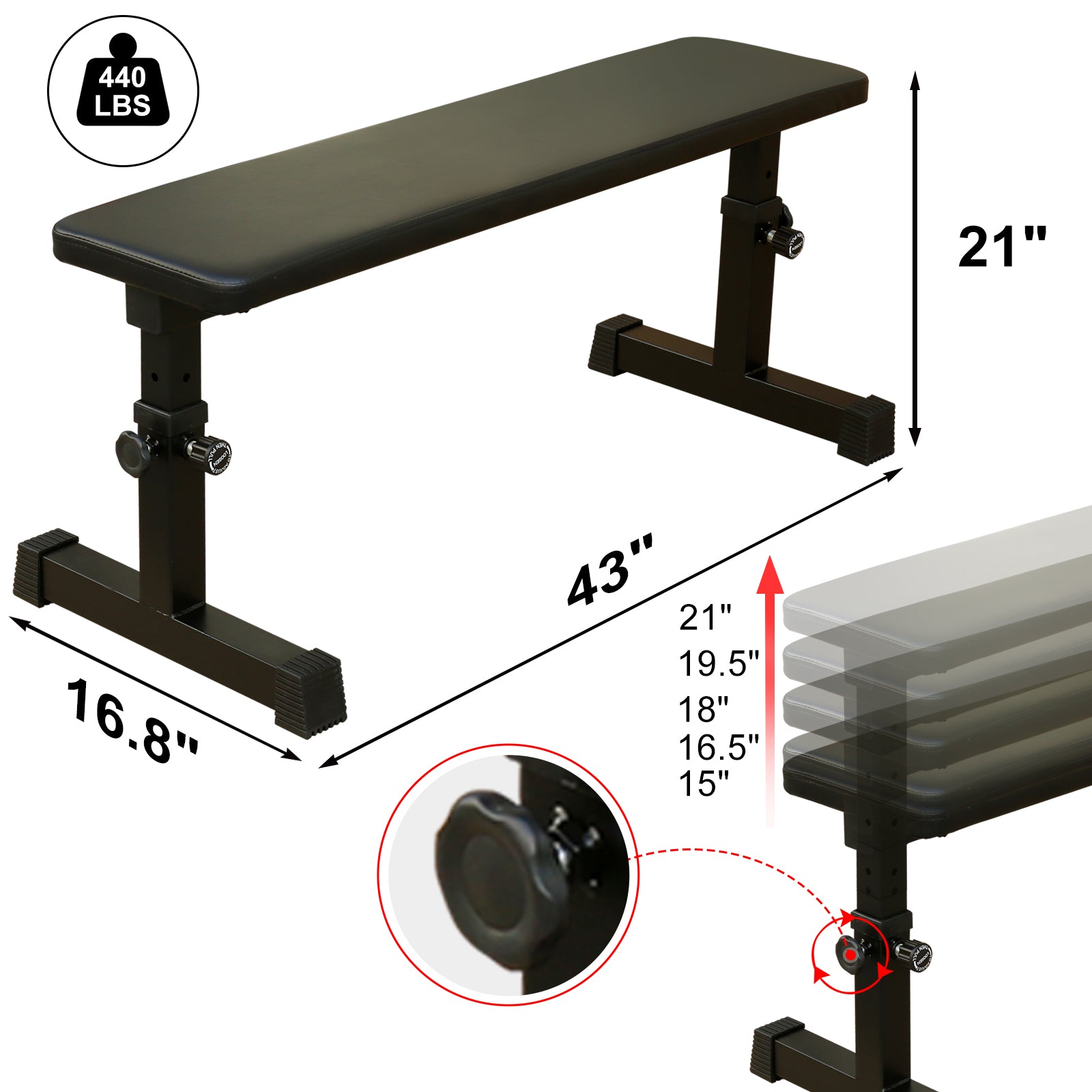 Flat Weight Bench - 440 LBS 5-Level Height Adjustment – workoutwizgear.com